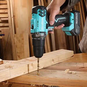 DURATECH 20V Cordless Drill, Electric Power Drill Driver Set with 1/2” Keyless Chuck, Variable Speed, 25+1 Torque Settings, 350 In-lbs Torque and 16pcs Drill Bits, Drill Tools Kit for Home Improvement