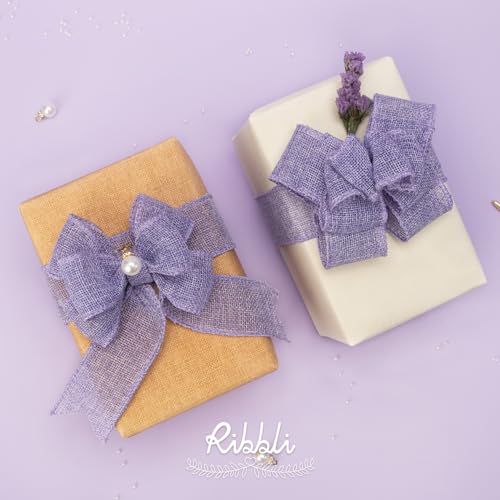 Ribbli Light Purple/Lavender Burlap Wired Ribbon,1-1/2 Inch x 10 Yard, Easter Wired Edge Ribbon for Big Bow,Wreath,Tree Decoration,Outdoor Decoration