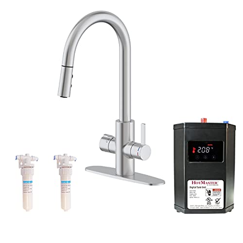 Westbrass KH41AK-20 HotMaster 4 in 1 Kitchen Faucet Kit with Dual Mode Pull Out Spray Head, DigiHot Instant Hot Water Tank and Two in-Line Water Filter System, Stainless Steel