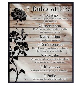 7 rules of life wall art - inspirational gifts for women, men - motivational posters, 8x10 - inspirational wall decor - home office, bedroom, living room - inspiring positive quotes wall decor