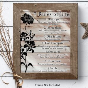 7 Rules Of Life Wall Art - Inspirational Gifts for Women, Men - Motivational Posters, 8x10 - Inspirational Wall Decor - Home Office, Bedroom, Living Room - Inspiring Positive Quotes Wall Decor