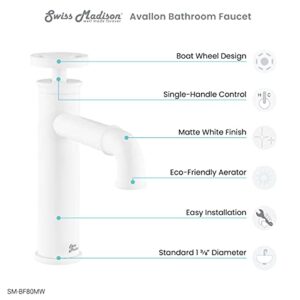 Swiss Madison Well Made Forever SM-BF80MW, Avallon 7 Single Handle, Bathroom Faucet in Matte White