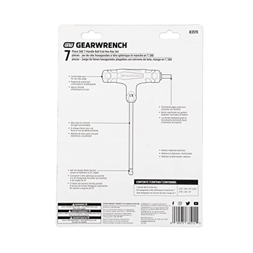 GEARWRENCH 7 Piece SAE T-Handle Ball End Hex Key Set - 83515