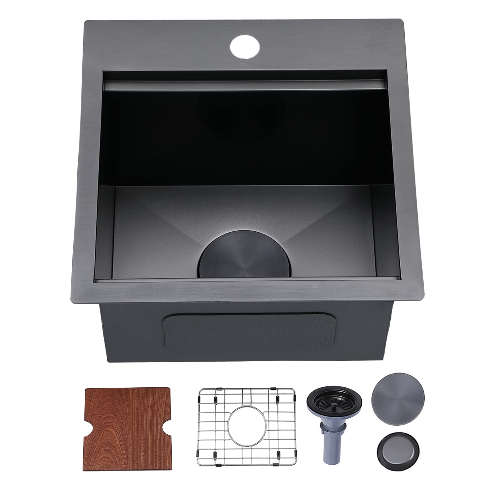 Matte Black Bar Sink 15Inch Stainless Steel Small Wet RV Sink Kitchen Sink 15 x 15 Inches 18 Gauge Single Bowl Workstation Drop in Prep Rv Kitchen Sink With Accessories…