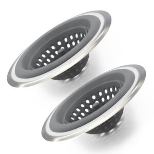 Stainless Silicone Kitchen Set of 2 Sink Strainer, Flexible Silicone Kitchen Sink Drainers, Large Wide Rim 4.5 inch Diameter