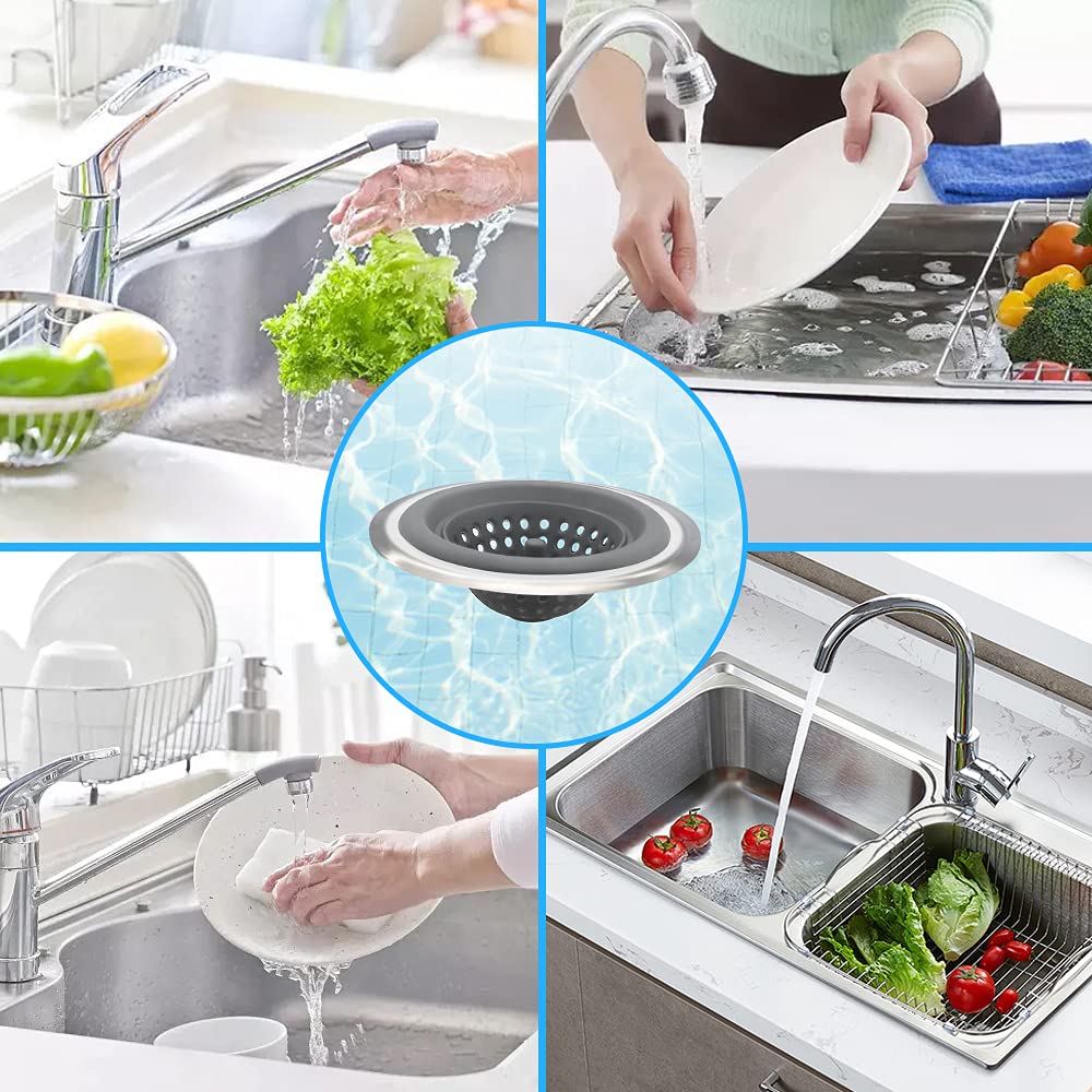 Stainless Silicone Kitchen Set of 2 Sink Strainer, Flexible Silicone Kitchen Sink Drainers, Large Wide Rim 4.5 inch Diameter