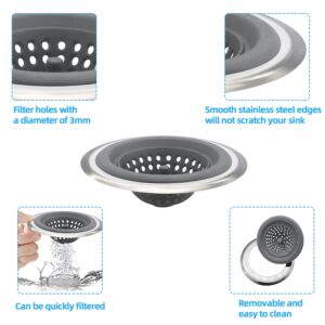 Stainless Silicone Kitchen Set of 2 Sink Strainer, Flexible Silicone Kitchen Sink Drainers, Large Wide Rim 4.5 inch Diameter