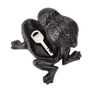 juxyes frog cast iron key hider outside spare door key box outdoor small garden statues ornament, frog indoor decoration jewelry trinkets box for key, ear studs, ring, paper clip