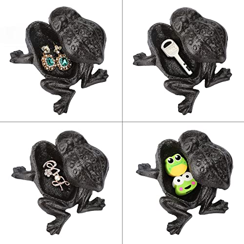 JUXYES Frog Cast Iron Key Hider Outside Spare Door Key Box Outdoor Small Garden Statues Ornament, Frog Indoor Decoration Jewelry Trinkets Box for Key, Ear Studs, Ring, Paper Clip