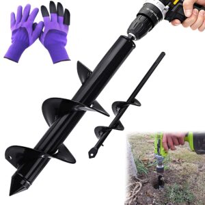 auger drill bit set 3.5x12& 9x1.5 inch auger drill bit for planting garden auger spiral drill bit for 3/8”hex driver drill bulb & bedding garden drill planter with gardening gloves