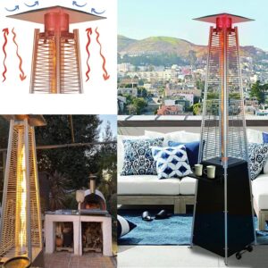 Patio Propane Heater Outdoor Patio Heater 48,000 BTU Pyramid Outdoor Heater Quartz Glass Tube Propane Heater Gas Patio Heaters for Outdoor Use with Wheels,Cover,Ground Nails,Detachable Table