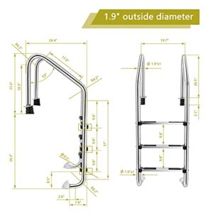 Goplus Swimming Pool Ladder, 3-Step In-Ground Stainless Steel Step for Indoor/Outdoor Pool, Heavy Duty Non-Slip Ladder, Easy Assembly