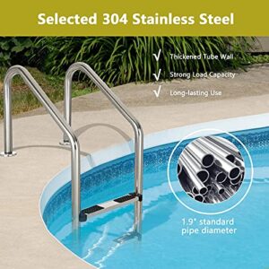 Goplus Swimming Pool Ladder, 3-Step In-Ground Stainless Steel Step for Indoor/Outdoor Pool, Heavy Duty Non-Slip Ladder, Easy Assembly