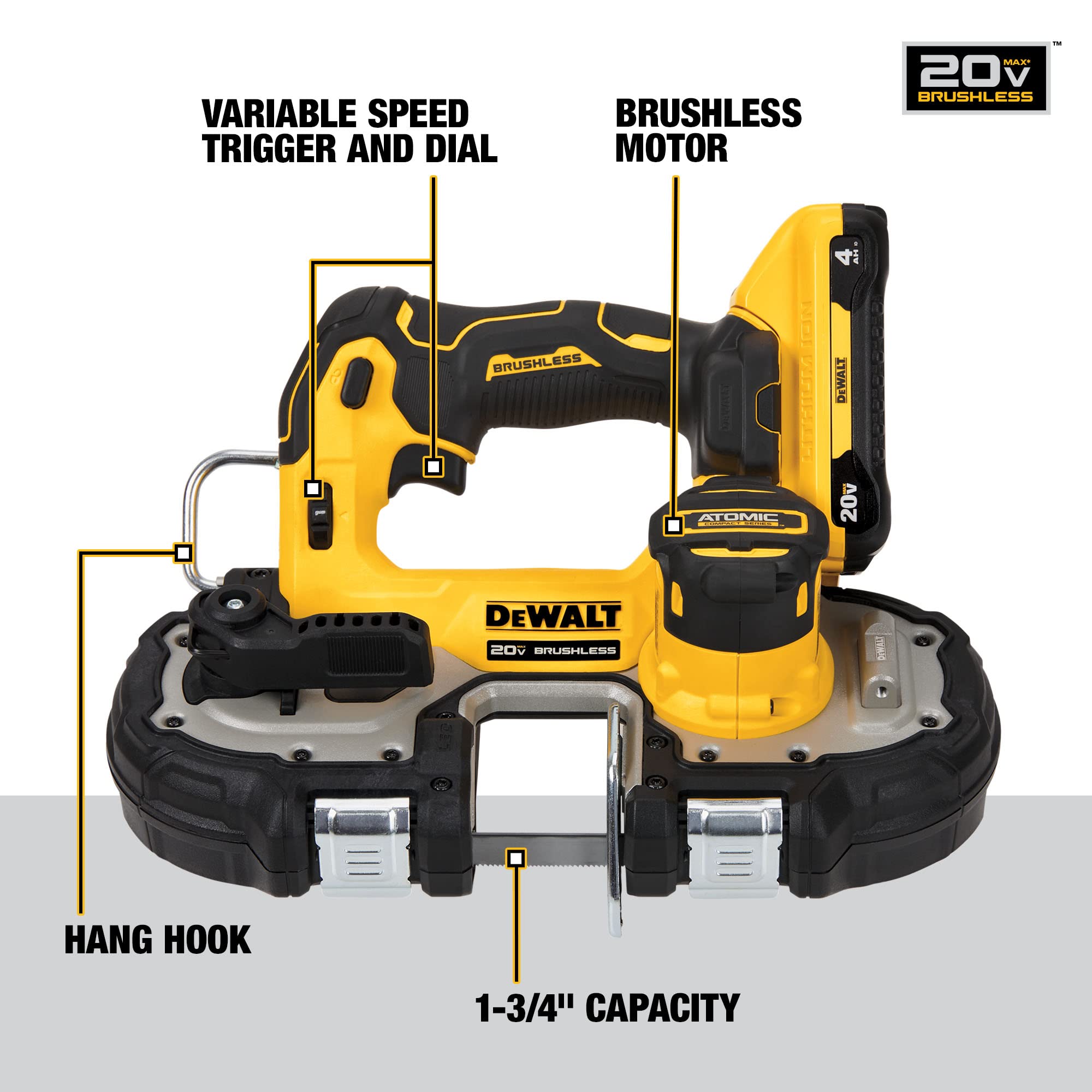 DEWALT ATOMIC 20V MAX* Brushless Cordless 1-3/4 in. Compact Bandsaw Kit (DCS377Q1)