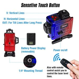 Zistel 16 Lines Laser Level Self Leveling, 4x360° 4D Green Cross Line, Laser Level for Construction with 2x360° Vertical 2x360° Horizontal, Li-ion Battery and Remote Controller Included