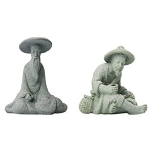 cabilock 2pcs mini fisherman figurines chinese mudman sitting fishing garden statue chinese elder statue landscape micro bonsai terrarium aquarium ornaments for fairy garden