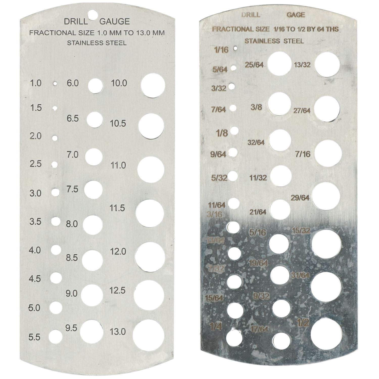 Metric and Imperial MM SAE Drill Size Measuring Gauge Set Hole Guide 2pc Set