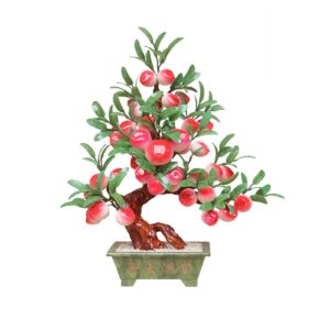 qtbh fake bonsai tree artificial bonsai tree - jade bonsai decoration artificial house plants jade shou peach tree bonsai plant for decoration desktop display artificial bonsai tree