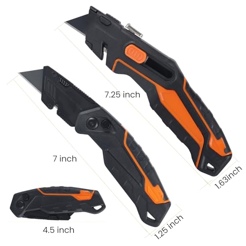 Lichamp Heavy Duty Utility Knife, 4 Pack Razor Box Cutter Knives Retractable and Folding Set with 16pcs SK2 Blades, E4N02S