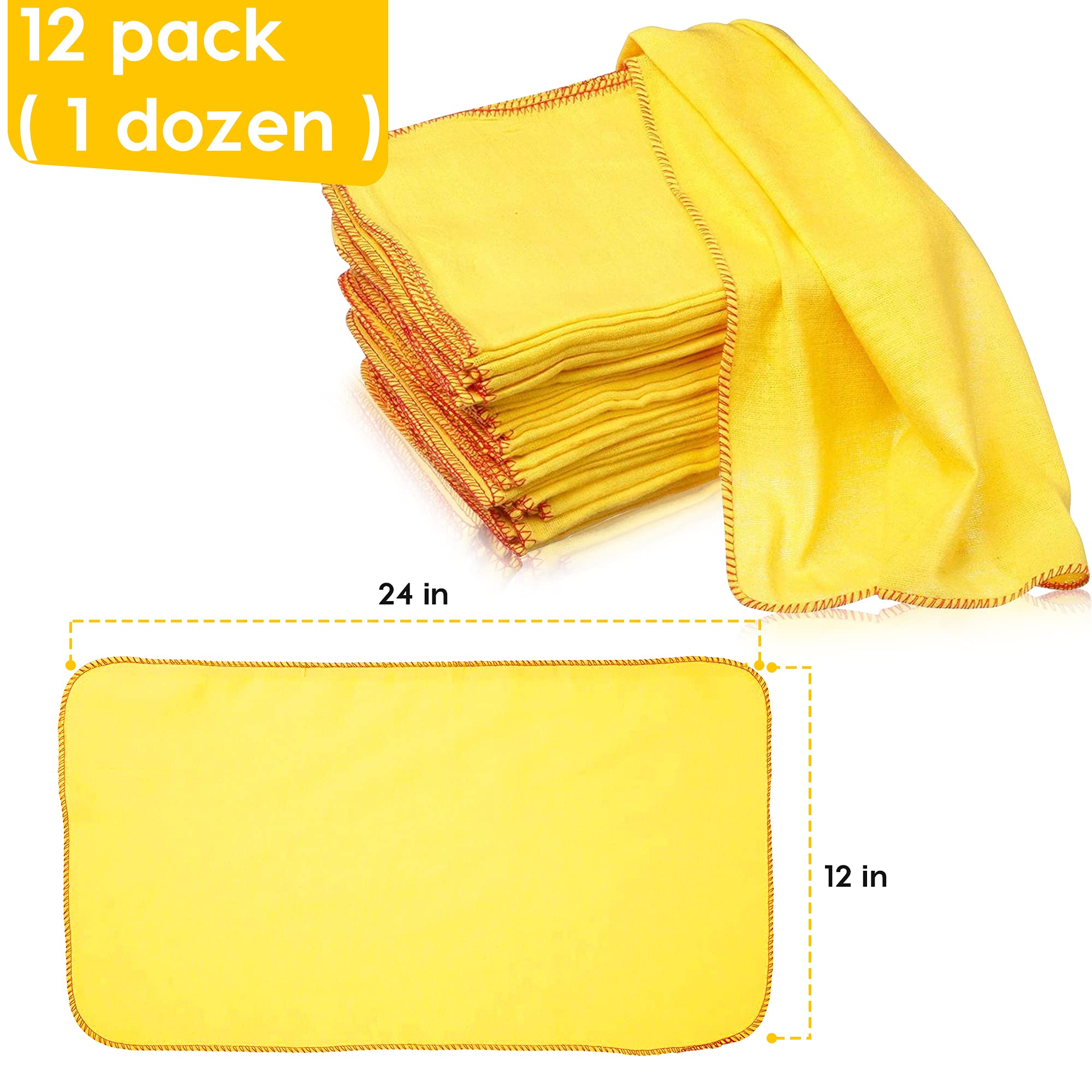 Nabob Wipers Yellow Dusting Cloth Rag 100% Cotton Washable, Duster Cloth for Cleaning Wiping (12 Pack)