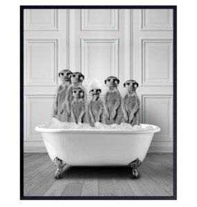 bathroom wall decor - funny bathroom decor - bathroom wall art - meerkat bathroom decorations pictures - bath wall decor - modern bathroom accessories - guest bathroom - restroom sign - powder room