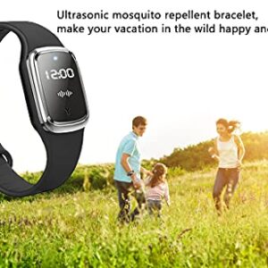 Wskvlcg Ultrasonic Mosquito Repellent Bracelet Watch with Clock Function, USB Rechargeable Anti Mosquito Repeller Wristband Suitable for Adults and Kids Mosquito Insect Repellent Band (2 Pack,Black)