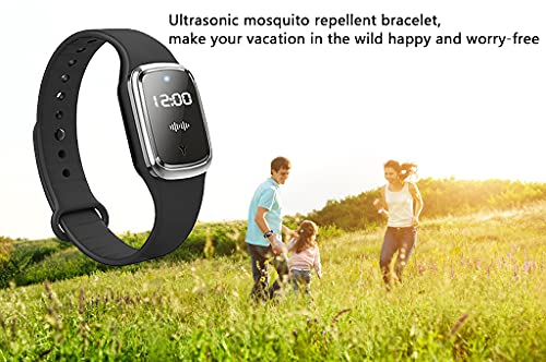 Wskvlcg Ultrasonic Mosquito Repellent Bracelet Watch with Clock Function, USB Rechargeable Anti Mosquito Repeller Wristband Suitable for Adults and Kids Mosquito Insect Repellent Band (2 Pack,Black)