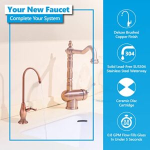 Express Water Deluxe Water Filter Faucet – Brushed Copper Faucet – 100% Lead-Free Drinking Water Faucet – Compatible with Reverse Osmosis Water Filtration Systems