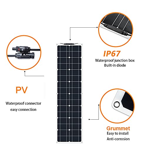 Socentralar Flexible Solar Panel 50W, Monocrystalline 50W Solar Panel Kit with 12V/24V 10A Controller,Extension Cable for Battery,Car,Yacht,Boat,RV