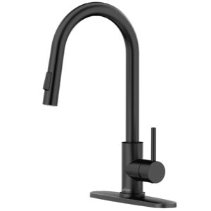 appaso black kitchen faucet, modern kitchen faucet with pull down sprayer matte black, single-handle high arc gooseneck modern kitchen sink faucet with deck plate