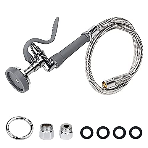 COOLWEST Pre-Rinse Spray Valve with Hose 44 Inch Stainless Commercial Hose with Sprayer Nozzle Head Replacement Kit for Commercial Kitchen Sink Faucet