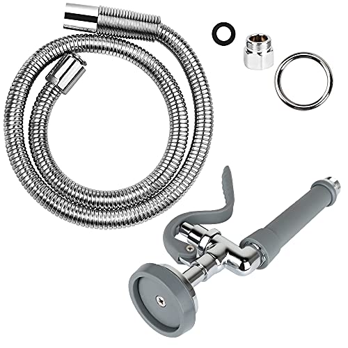 COOLWEST Pre-Rinse Spray Valve with Hose 44 Inch Stainless Commercial Hose with Sprayer Nozzle Head Replacement Kit for Commercial Kitchen Sink Faucet