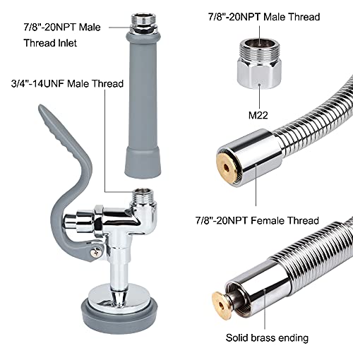 COOLWEST Pre-Rinse Spray Valve with Hose 44 Inch Stainless Commercial Hose with Sprayer Nozzle Head Replacement Kit for Commercial Kitchen Sink Faucet