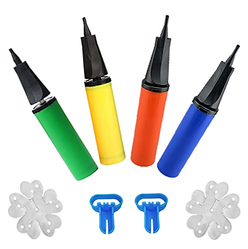 CapriValley Balloon Hand Pump Held Inflator Air Blower PumperSet of 4 (Random Color) with 2 Tying Tools and Flower Clips