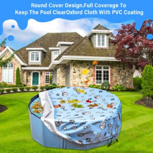 Docuwee Foldable Round Dog Kids Swimming Pool Cover, for 48" Collapsible Outdoor Pool, PVC Coating Waterproof and UV Protection, Leakproof Washable Kiddie Dog Small Pool Cover