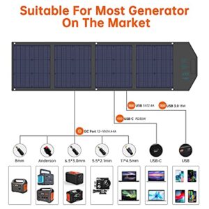 Portable Solar Panel, 80W Solar Charger with DC Output for Power Station Generator Camping RV Monocrystalline Foldable Solar Panel Battery Charger for Phones Laptop Tablet Camera