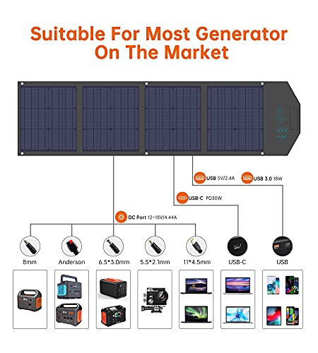 Portable Solar Panel, 80W Solar Charger with DC Output for Power Station Generator Camping RV Monocrystalline Foldable Solar Panel Battery Charger for Phones Laptop Tablet Camera