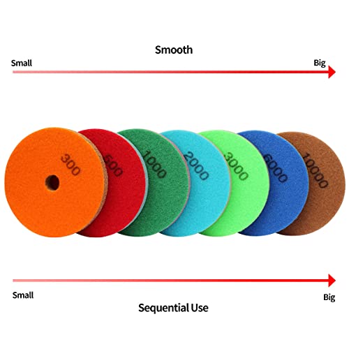 4" Diamond Sponge Fiber Polishing Pad 300-10000 Grit - Polishing Tile Stone Marble Concrete Ceramics Glass 7set