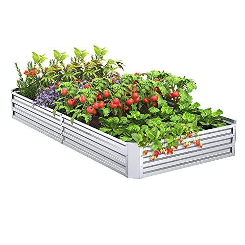 Mr IRONSTONE Galvanized Raised Garden Bed Outdoor for Vegetables Flowers Herb, Large Heavy Metal Planter Box Steel Kit with Metal Stake to Fix, 4×8×1ft