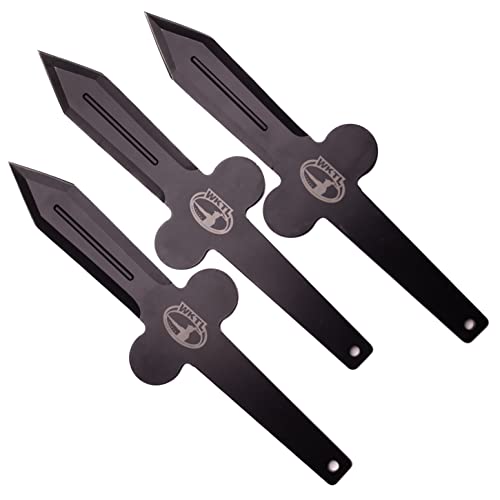 World Knife Throwing League Clover Professional Balanced Throwing Knife Set with Three Knives, Black Finished Blade, Full Tang, Stainless Steel, with Premium Nylon Sheath, 14.5 Inch Length