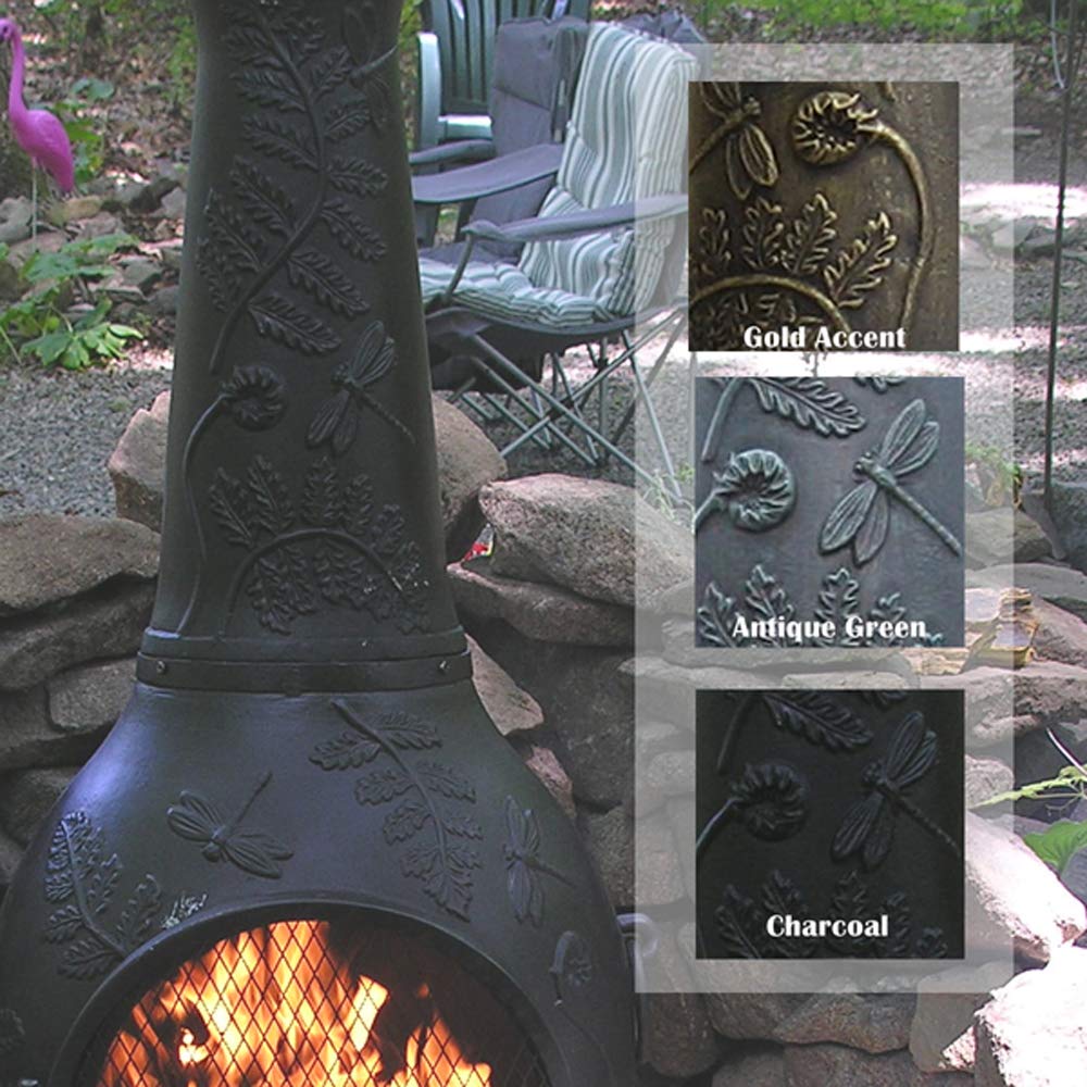 The Blue Rooster Dragonfly Cast Aluminum Chiminea in Charcoal