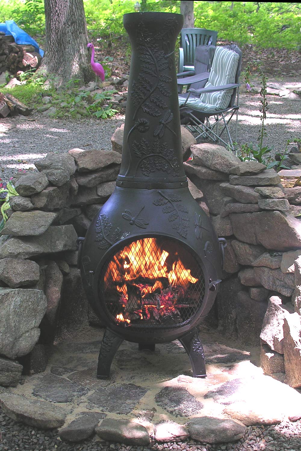 The Blue Rooster Dragonfly Cast Aluminum Chiminea in Charcoal