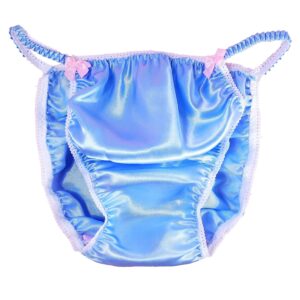 ania's poison sissy panties baby blue satin string bikini shiny men's panties underwear bra mini skirt s-2x (l)