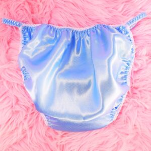 Ania's Poison Sissy Panties Baby Blue Satin String Bikini Shiny Men's Panties Underwear Bra Mini Skirt S-2X (L)