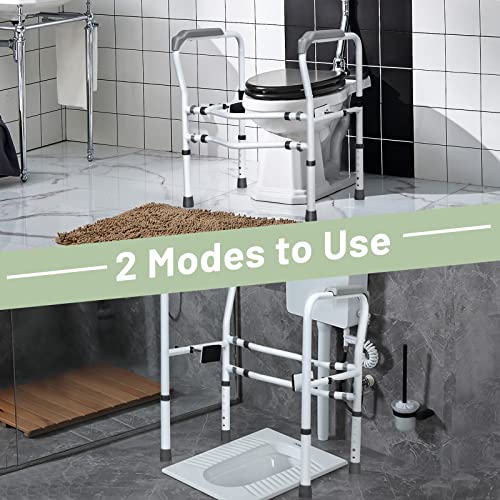 GYMAX Toilet Safety Frame & Rail, Adjustable Free-Assembly Medical Bathroom Assist Frame for Elderly with 360° Rotatable Clip, Non-Slip Heavy Duty Stand Alone Disabled Toilet Riser Handrail Grab Bar