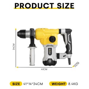 ENVENTOR 1-1/4 Inch SDS-Plus 12A Heavy Duty Rotary Hammer Drill for Concrete Stone, Safety Clutch 4 Functions Electric Demolition Hammer Drill with Vibration Control, Grease, Chisels, Drill Bits, Case