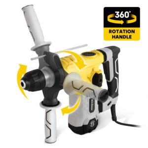 ENVENTOR 1-1/4 Inch SDS-Plus 12A Heavy Duty Rotary Hammer Drill for Concrete Stone, Safety Clutch 4 Functions Electric Demolition Hammer Drill with Vibration Control, Grease, Chisels, Drill Bits, Case