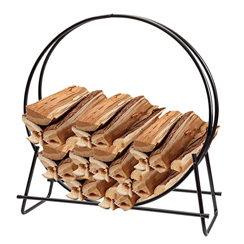 BESHINY 30 Inch Indoor/Outdoor Firewood Racks Tubular Steel Log Rack Hoop