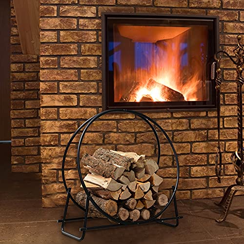 BESHINY 30 Inch Indoor/Outdoor Firewood Racks Tubular Steel Log Rack Hoop