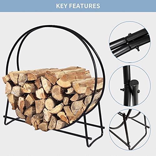 BESHINY 30 Inch Indoor/Outdoor Firewood Racks Tubular Steel Log Rack Hoop